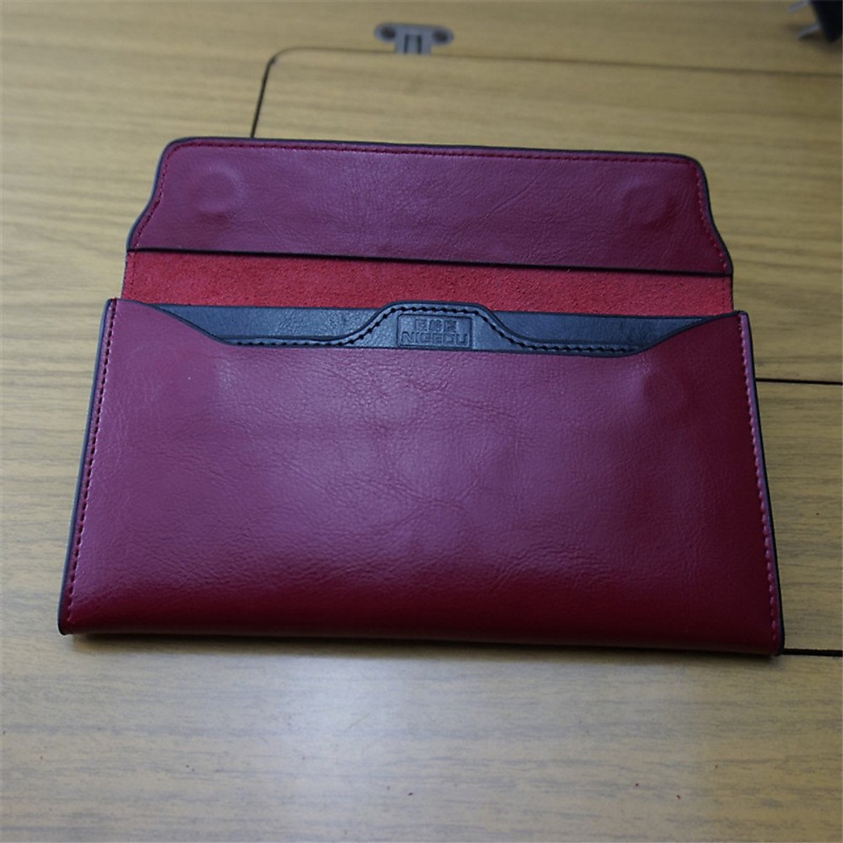 NIGEDU Women Long Wallet Genuine Cowhide Leather Cards Holder Clutch Purse Phone Bag (Wine Red)