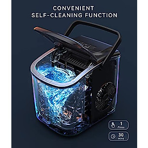 ecozy Portable Ice Maker Countertop, 9 Cubes Ready in 6 Mins, 26 lbs in 24 Hours, Self-Cleaning Ice Maker Machine with Ice Bags/Standing Ice Scoop/Ice Basket for Kitchen Office Bar Party, Black