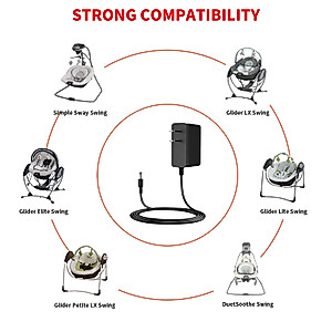 MEROM 5V Graco Swing Plug Power Cord, Graco Swing Charger for Simple Sway, Glider LX, Glider Elite, Glider Premier, Glider Lite, Glider Petite LX, Sweetpeace, DuetSoothe(Black)