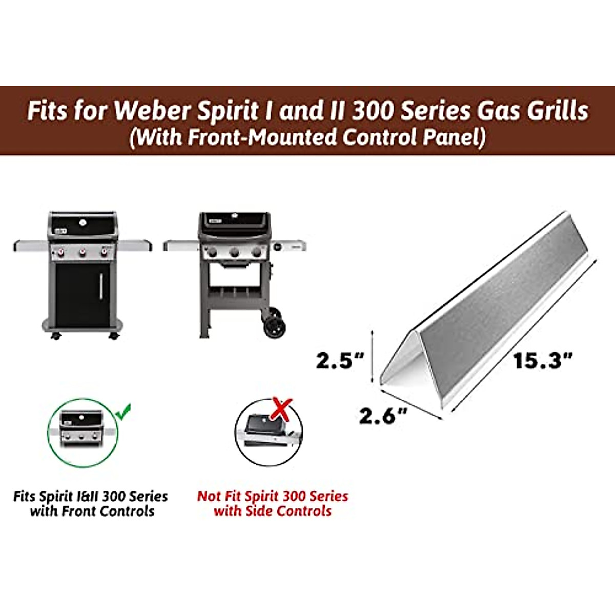 QuliMetal 15.3" Flavorizer Bars for Weber Spirit 300 and Spirit II 300, E310 E320 E330 S310 S320 S330 Series Gas Grills with Front Control Knobs,Grill Parts for Weber 7636, Stainless Steel