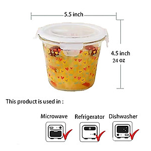 3-Cup/24 Ounce Glass Food Storage Containers, Glass Soup Bowl Container with Airtight Lids, Leak-proof Soup Stew Food Storage and Meal Prep Container, Microwave, Freezer Safe, Set of 4 (Flower Print)