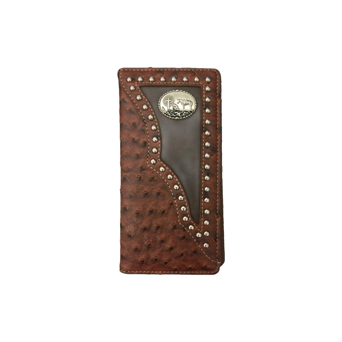 Cross Praying Cowboy Men Wallet Western Bifold W011-33 Ostrich Brown
