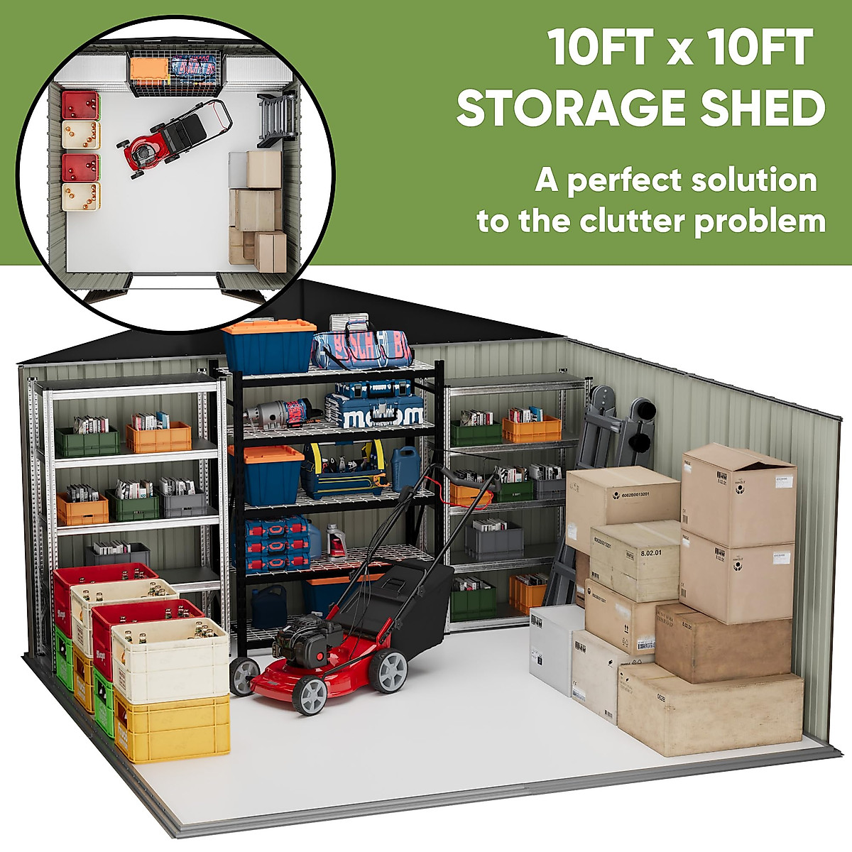 Patiowell 10' x 10' Metal Storage Shed for Outdoor, Steel Yard Shed with Design of Lockable Doors, Utility and Tool Storage for Garden, Backyard, Patio, Outside use, Grey