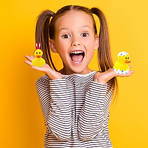 The Dreidel Company Happy Easter Rubber Duck Toy Bunny Rabbit Duckies for Kids Easter Eggs, Bath Birthday Gifts Baby Showers Summer Beach and Pool Activity, 2" (6 Pack)