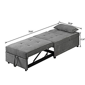 LTT Futon Couch, Folding Sofa Bed, Folding Sofa Bed with Storage Adjustable Backrest Lounger Convertible Couch for Living Room（Gray）
