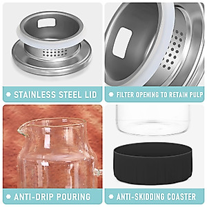 Hsei 2 Liters Glass Pitcher with Lid Water Pitcher for Fridge Water Carafe with Handle for Hot/cold Beverages Heat Resistant Glass Jug for Drink Juice Iced Tea Summer(68 oz,Black Coaster)