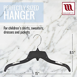 Mainetti 485 Black Plastic Hangers - 10 Pack with Rotating Metal Hook and Notches for Straps, Great for Shirts/Tops/Dresses, 15 Inch