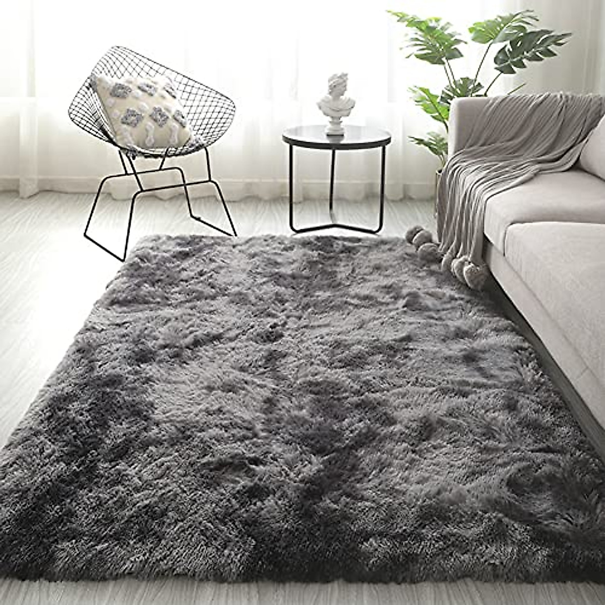 Soft Fluffy Area Rug,Super Cozy Plush Shaggy Rug for Living Room Bedroom Home Decor, Fuzzy Carpet for Kids Girls Nursery Dorm (Dark Gray, 4x6 Feet)