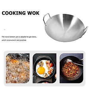 Hemoton Wok Nonstick Frying Pan: 10 Inch Stainless Steel Wok Pan, Round Wok 10 Inch, Dual- handled Steel Wok For Restaurant, Stove Top, Cooking (10.2 Inch/26cm, Round Bottom)