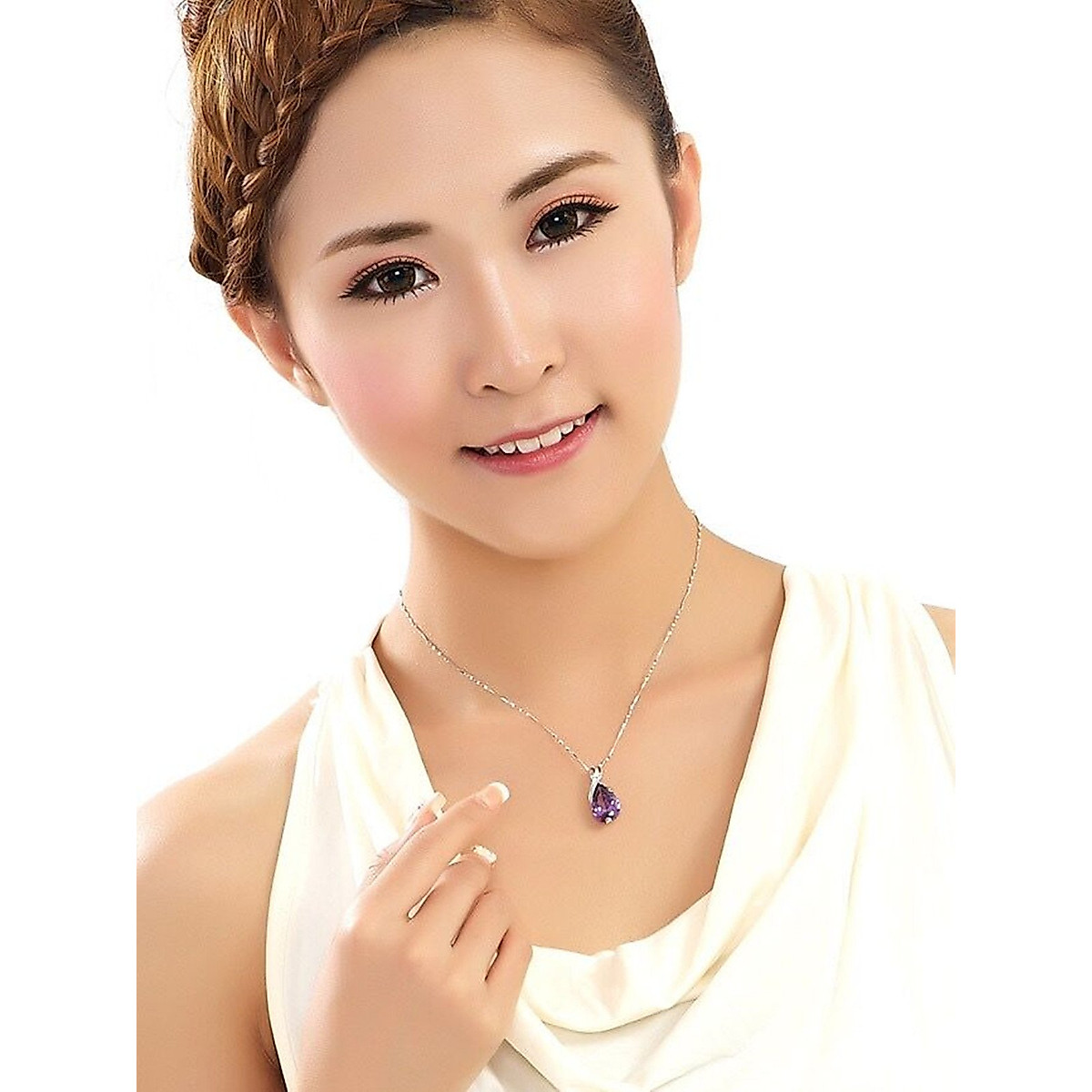 Cy trendy 18K White Gold Plated Pendant Natural Crystal Amethyst Healing Point Chakra Bead Stone Pendant Jewelry