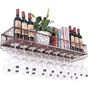 Wine Rack Wall Floating Wine Shelf, Wall Mounted Wine Glass Holder Vintage Wine Bottle Racks Stemware Holder, Wall Shelf Storage Organizer Rack (Color : Brozen, Size : 120×25cm(47×