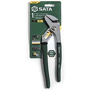 SATA 10-Inch Tongue-and-Groove Pliers, Straight Jaw Design, with Chrome Vanadium Steel Construction and Green Dipped Handles - ST70412ST