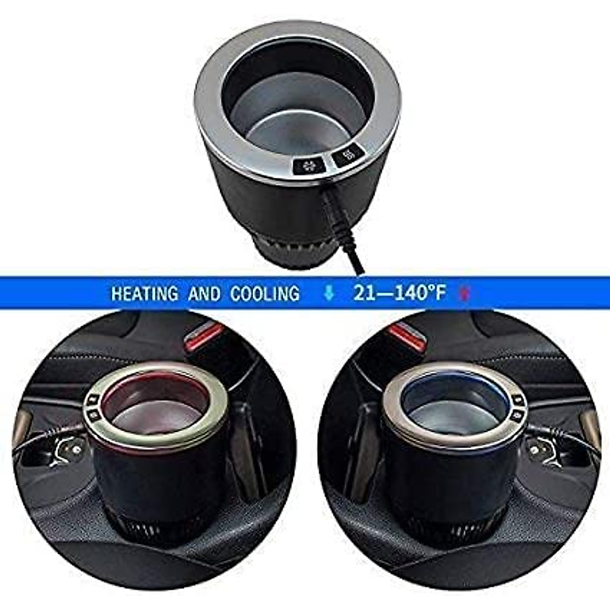 BFYCHYC Premium 2-in-1 Car Cup Warmer Cooler Smart Car Cup Mug Holder | Perfect Car Tumbler Holder for Commuter / Road Tripper Present (Black and Silver), HEB-01
