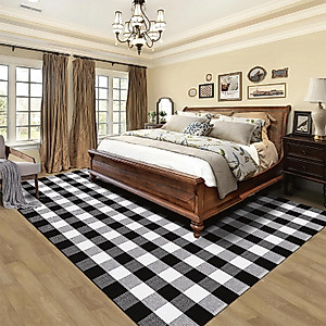 HOYIJA Black and White Checkered Area Rug 5.5' x 7.5' Buffalo Plaid Rug, Cotton Woven Washable Check Rug for Indoor and Outdoor, Dining Room, Bedroom, Living Room, Kitchen, (Black & White)