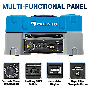 MOUNTO 550cfm Hepa Air Scrubber Industrial Air Cleaner- 550cfm Portable Air Purifier w/Variable Speed, Dual Outlet for Fire/Water Damage Restoration, Construction & Painting, Janitorial, Green House