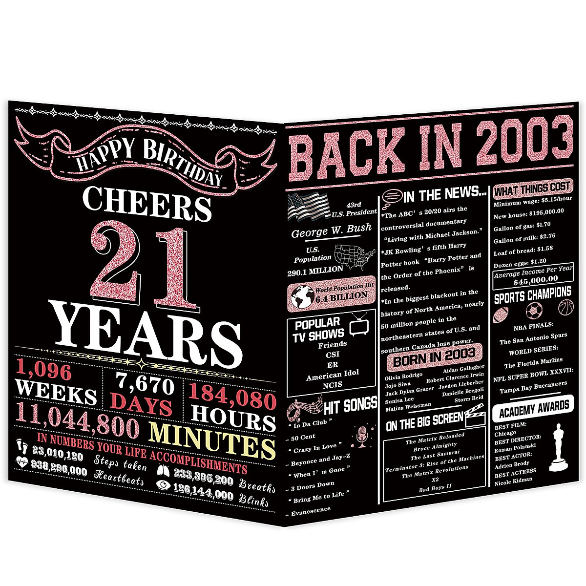 YiKaLus Cool 21st Birthday Gift Card for Him Her, Happy 21 Year Old Bday Gift Ideas for Women Men, Back In 2003 Party Decorations