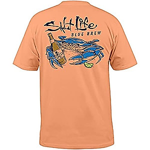 Salt Life Mens Blue Brew Crab Short Sleeve Classic Fit Shirt, Grapefruit, X-Large