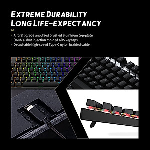 Gaming Keyboard Mechanical 87 Key Silent Red Switch, KITCOM TKL RGB NKRO Backlit Per Key Double-Shot ABS keycaps Programmable Macro Detachable Type-C Quiet Wired Keyboard for Windows Laptop PC NK60T