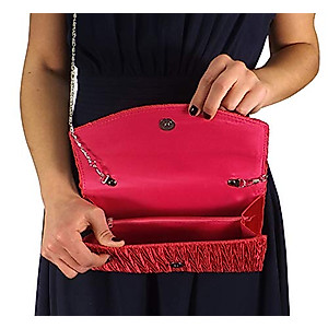 Peach Couture Womens Vintage Satin Pleated Envelope Evening Cocktail Wedding Party Handbag Clutch (Scarlet)