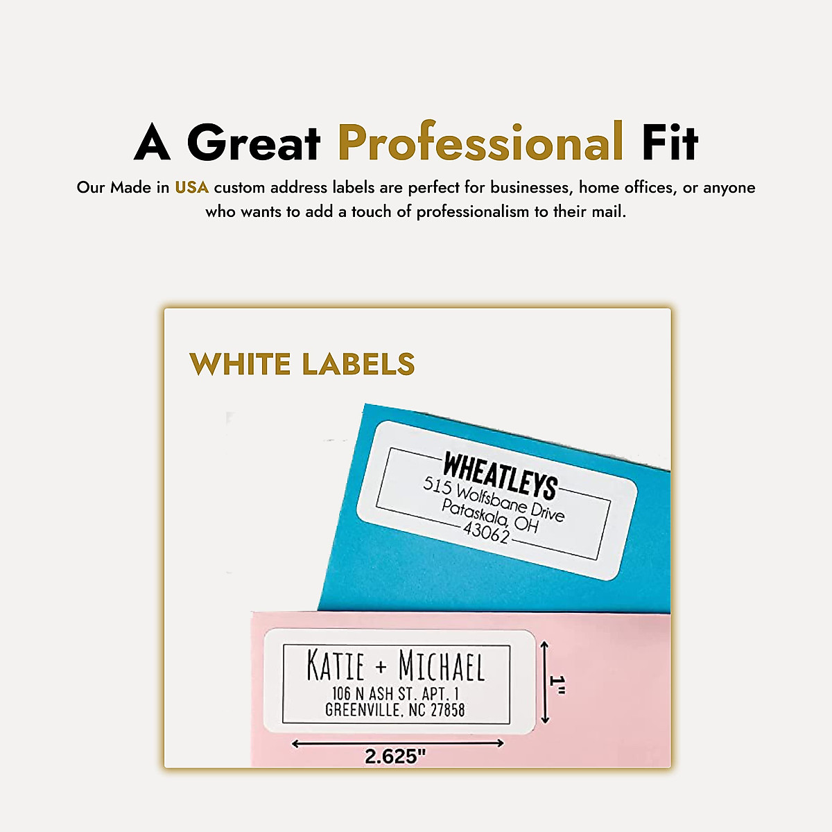 Return Address Labels Personalized, 250 Rolls, 2.6"L x .75"H - White Matte Finish Personalized Address Labels - Made in USA Return Labels Personalize Self Adhesive - Perfect Custom Address Labels