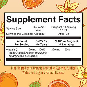 Organic Vitamin C Supplement by MaryRuth's | Liquid Vitamin C Liquid Drops for Adults & Kids | Immune Support Supplement for Overall Health | Vegan | Non-GMO | Gluten Free | 4 Fl Oz