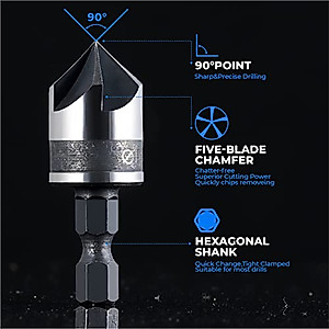 amoolo 10-Pack Countersink Drill Bit Set with 1 Free Hex Key Wrench, 7 Pcs Countersink Drill Bits for Wood, 3 Pcs Hex Shank Wood Countersink Bits (1/2" 5/8" 3/4"), Woodworking Carpentry Reamer