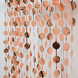 Tableclothsfactory Blush/Rose Gold Round Chain Foil Fringe Door Window Curtain Party Backdrop, Metallic Gold Tinsel Streamer Party Decor - 3ftx6.5ft