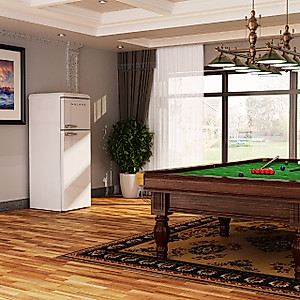 Galanz GLR12TWEEFR Refrigerator, Dual Door Fridge, Adjustable Electrical Thermostat Control with Top Mount Freezer Compartment, Retro White, 12.0 Cu Ft