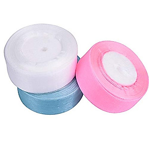 Livder 3 Rolls Sheer Chiffon Ribbons 1.5 Inches x 49 Yards/Each Roll for Wedding Gift Wrapping Home Decorations (Blue, White, Pink)