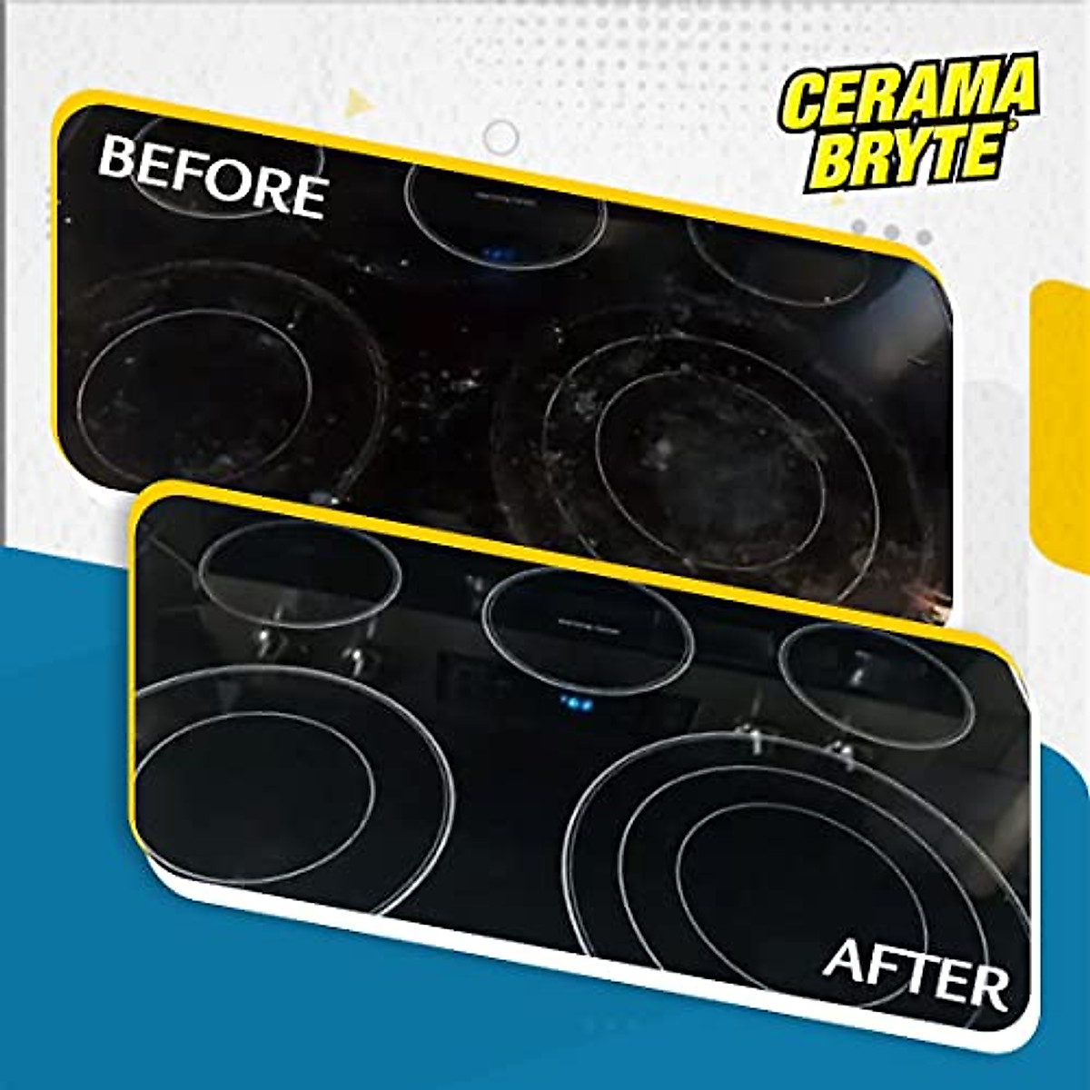 Cerama Bryte Combo Kit POW-R Grip, Scraper, Pad & Removes Tough Stains Cooktop and Stove Top Cleaner for Glass - Ceramic Surfaces, 10 Ounces, 4 Piece