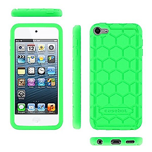 Fintie Silicone Case for iPod Touch 7 iPod Touch 6 iPod Touch 5 - (Honey Comb Series) Impact Shockproof Anti Slip Soft Protective Cover for iPod Touch 7th 6th 5th, Green-Glow in The Dark