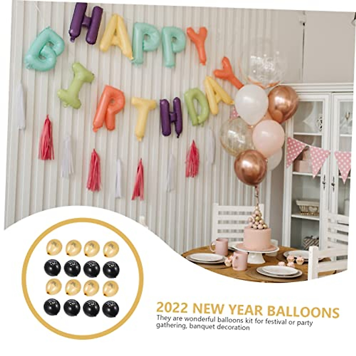 jojofuny 30pcs New Year's Day Latex Balloons Flag Banner Garland Metalic Balloons Number Ballons Christmas Balloon New Year Balloons Gold Confetti Balloons Cheers Pattern Balloon Arch