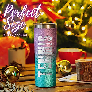 Onebttl Tennis Gifts for Women, Tennis Lovers, Tennis-Themed 20oz Stainless Steel Tumbler, Perfect for Men, Women, Girls, Tennis Players, Coach, Daughter, Coworker - Glitter