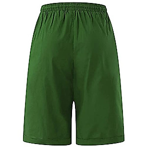 Elastic Waist Knit Bermuda Shorts for Women Drawstring Loose Comfy Jersey Shorts Summer Soft Knee Lenght Short Pants (Green,3X-Large)