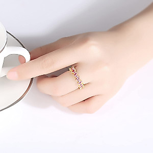 TEEMI-Eternity 18K Gold Plated Pink Cubic Zirconia Emerald Cut Eternity Ring Band Bling Ring (9)