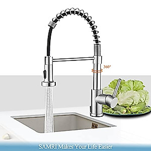 SAMRI Kitchen Faucets, Kitchen Sink Faucets with Pull Down Sprayer, Single Handle Spring Stainless Steel Brushed Nickel Faucet for Kitchen Sink 3 Hole, Modern Kitchen Faucet for RV Bar Farmhouse