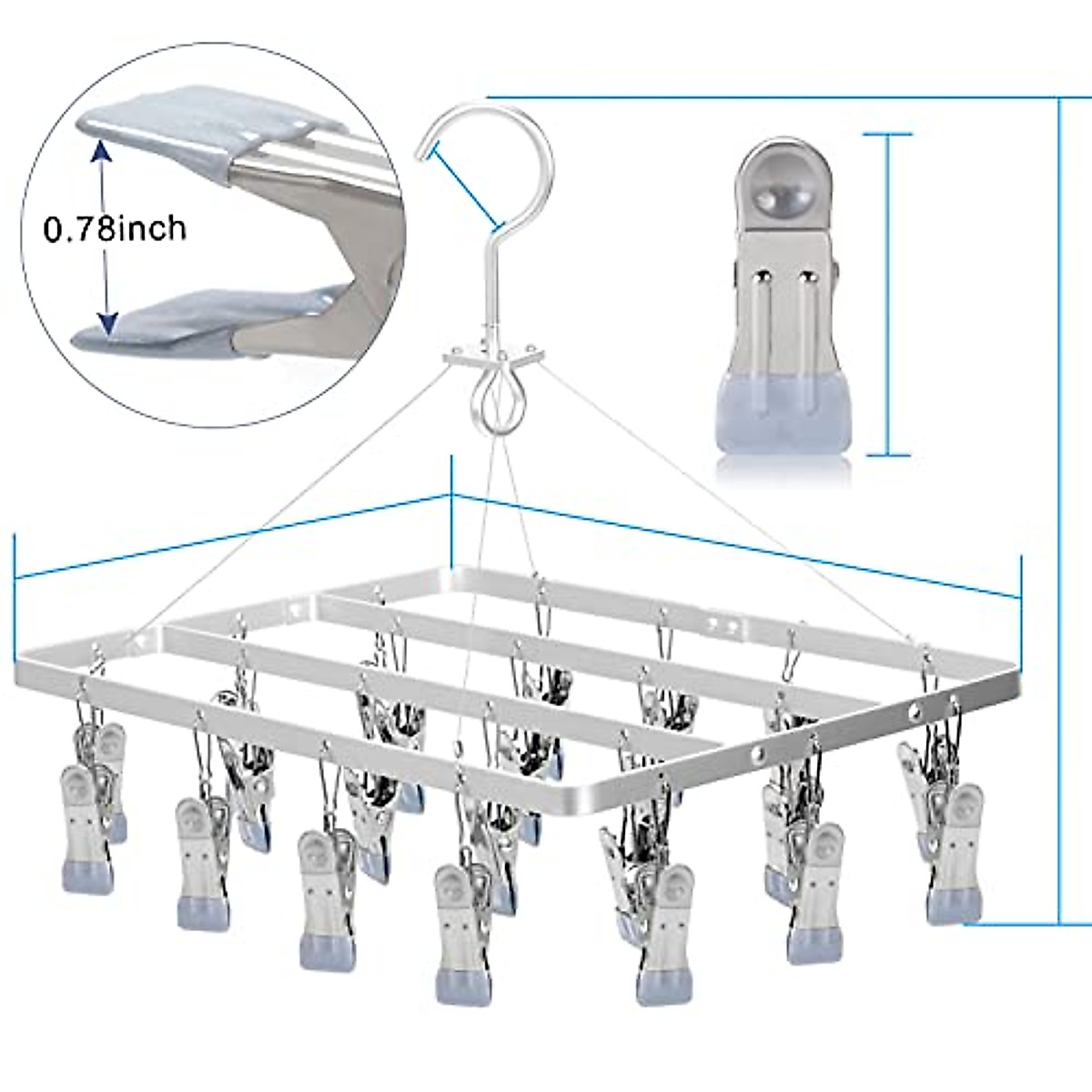 Tinfol Sliver Sock Drying Rack Clips, Aluminum Alloy Clothes Drying Racks with 22 Clips, Durable Laundry Hanger for Baby Clothes, Underwear, Pants, Hat, Gloves