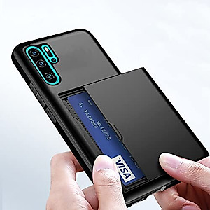 Asuwish Phone Case for Huawei P30 Pro with Tempered Glass Screen Protector and Credit Card Holder Wallet Cover Hard Hybrid Cell Accessories Hawaii P30Pro P 30 Pro30 Women Men Black