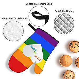 KLATIE Rainbow Oven Mitts and Pot Holders Sets of 4, Love is Love Oven Mits Potholders, Heat Resistant Oven Mit for Kitchen, Cooking, Baking, Grilling