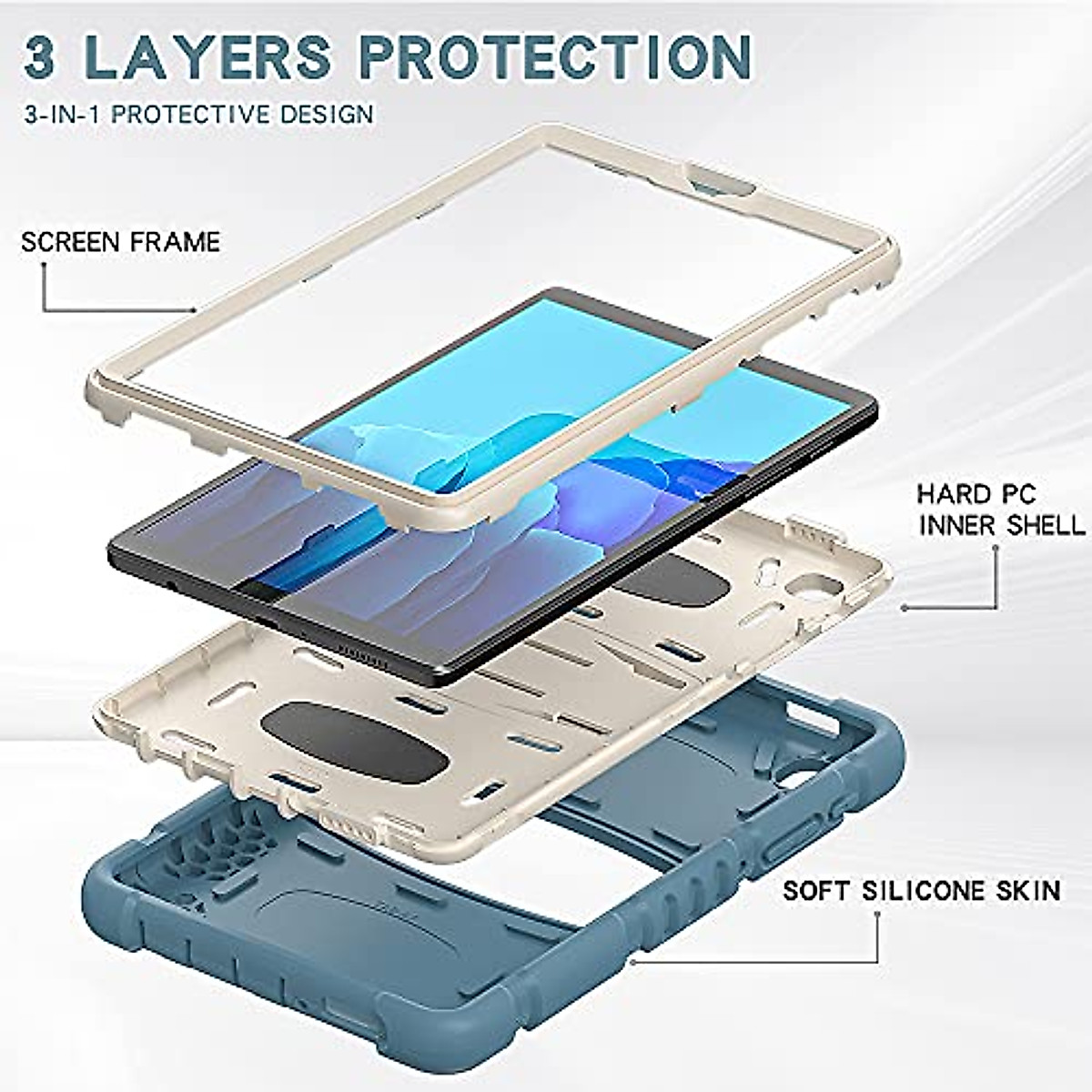 Litchi Samsung Galaxy Tab A7 Lite Case 2021, Galaxy Tab A7 Lite 8.7 Inch Case with Kickstand, Protective Rugged Case for SM-T220/T225-Cornflower Blue