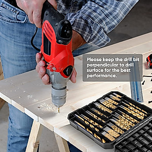 TICONN 99PCS Titanium Coated Drill Bit Set, 135 Degree Tip HSS Bits Kit with Storage Case for Aluminum, Copper, Soft Alloy Steel, Wood, Plastic Size from 1/16" to 3/8"