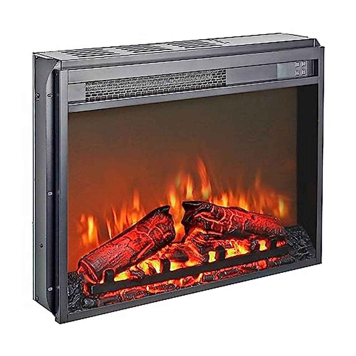 23 inch Electric Fireplace Insert, Ultra Thin Heater with Log Set & Realistic Flame, Remote Control with Timer, Overheating Protection