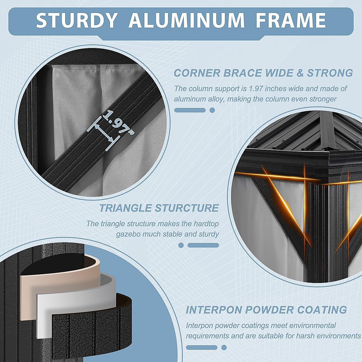 Aoxun 12' x 16' Permanent Hardtop Gazebo with Galvanized Steel Double Roof and Aluminum Frames Outdoor Large Pavilion Gazebo for Patio Deck Garden, Nettings and Curtains Included, Gray