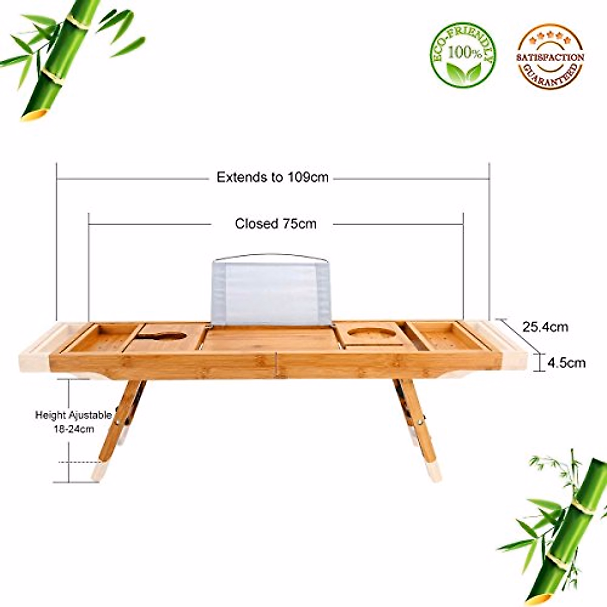 Sorfity Bathtub Caddy & Laptop Bed Desk - 2 in 1, Bath Tray Built-in Stand for Books or Tablets, Bathtub Holder and Organizer with Smartphone and Wine Glass Holder, Tablet Holder