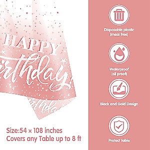 happy birthday decorations plates for women - (Total 121pcs) rose gold plates and napkins party supplies, Cups, Straws, tablecloth, Disposable Tableware for 24 Guests