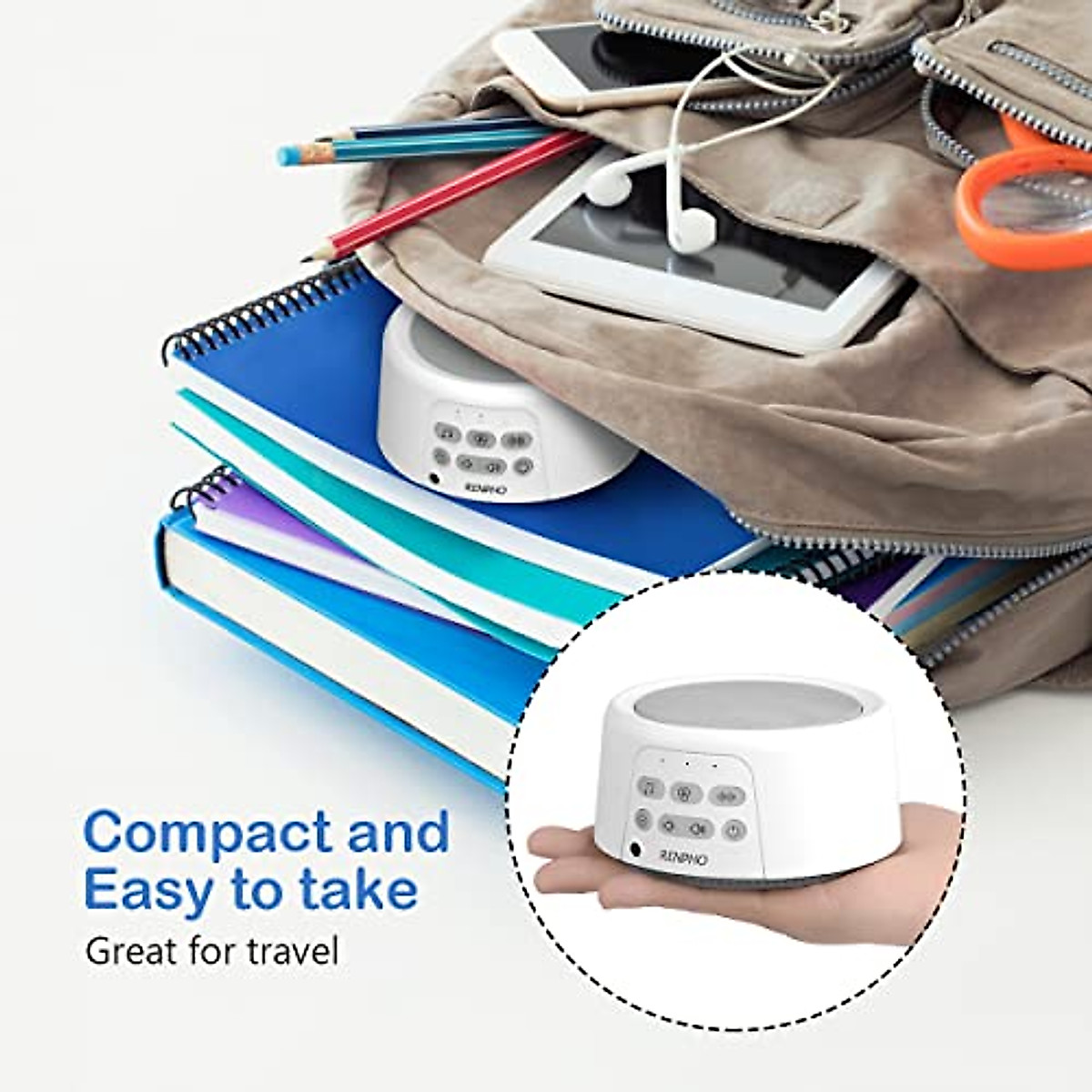 White Noise Machine, Sleep Sound Machine for Baby Sleeping, RENPHO 36 HiFi Memory Function Non-Looping Soothing Sound Sleep Therapy for Home, Office, Travel, Baby, Kids, and Adults (White)