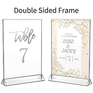 NIUBEE 6Pack 4x6 Clear Acrylic Sign Holder with Sliver Borders and Vertical Stand, Double Sided Table Menu Holders Picture Frames for Wedding Table Numbers, Restaurant Signs, Photos and Art Display