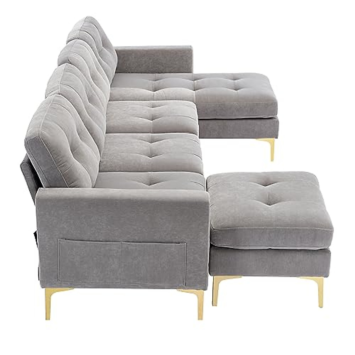 U-Shaped Sectional Sofa w/Reversible Chaise and Movable Ottoman, 110"W 5-Seater Convertible Corner Couch Modern Design Comfy Sofa & Couch with Side Pockets and Nail Head for Home Office Apartment