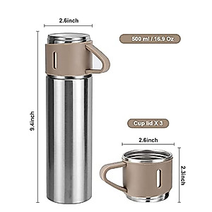 CristaVista Stainless Steel Thermo 500ml/16.9oz Vacuum Insulated Bottle with Cup for Coffee Hot drink and Cold drink water flask | Double Wall Keep Beverages Cold & Hot For 12Hrs (Brown,Set)