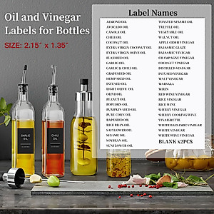 HVSWLY 50 Oil and Vinegar Labels for Bottles,Preprinted Condiments Label Stickers for Organizing Oil Dispenser Bottles, Black Matte Minimalist Oil Jar Labels